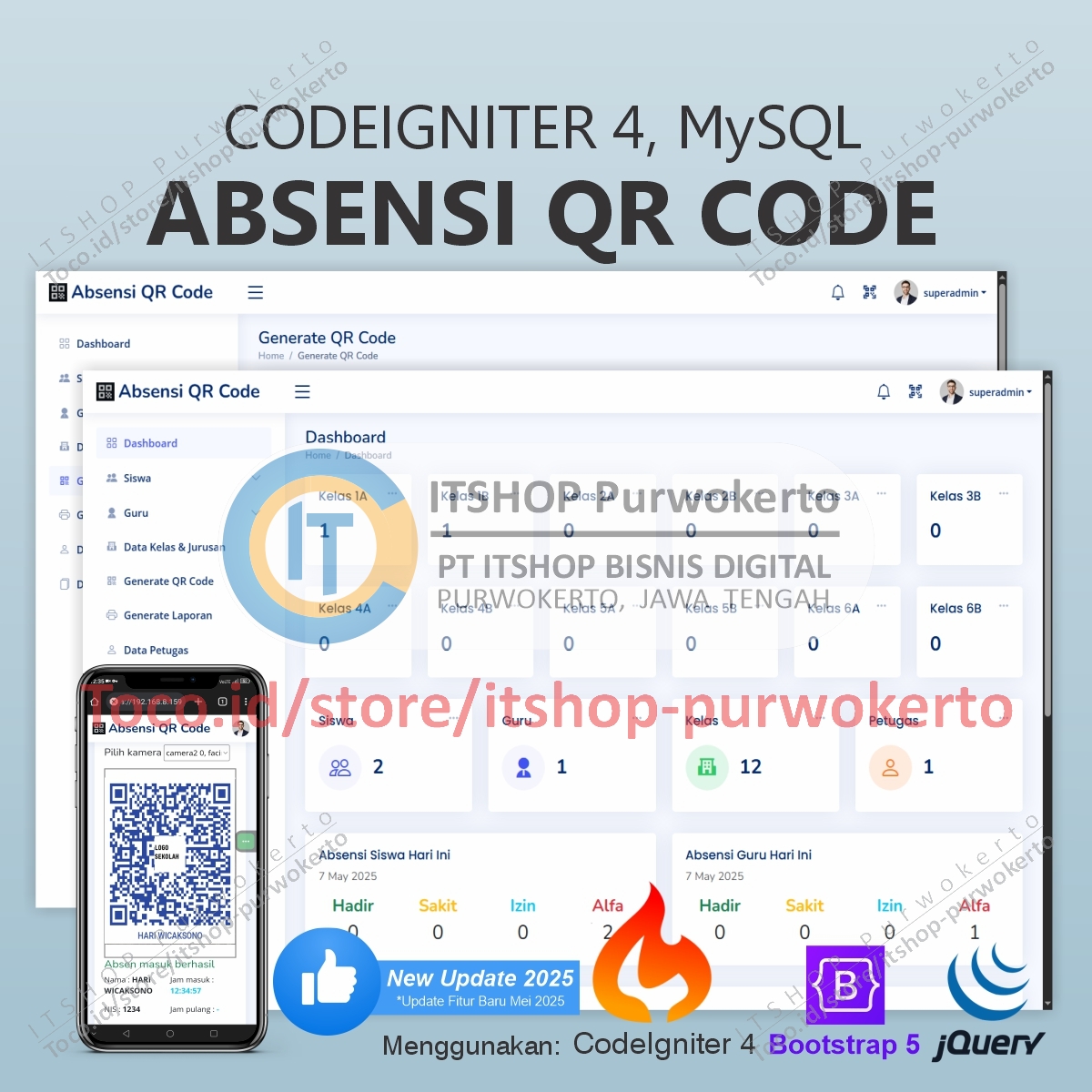 Jual Source Code Aplikasi Web Absensi Sekolah QR Code Menggu